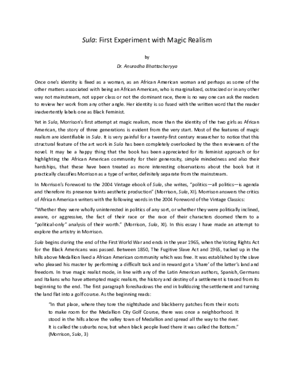 (PDF) Sula: First Experiment with Magic Realism