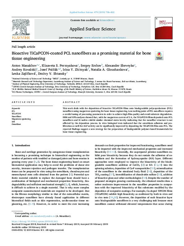 (PDF) Bioactive TiCaPCON-coated PCL nanofibers as a promising material for bone tissue engineering