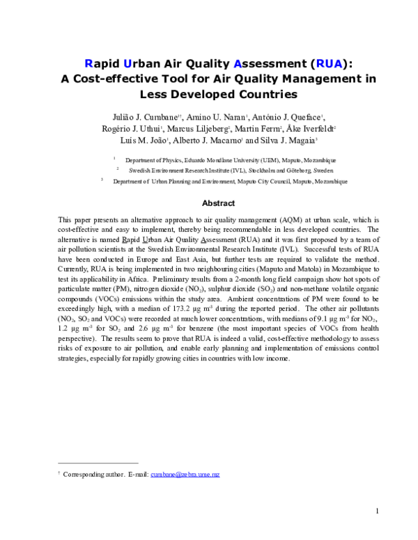 (PDF) Rapid Urban Air Quality Assessment (RUA): A Cost-effective Tool ...