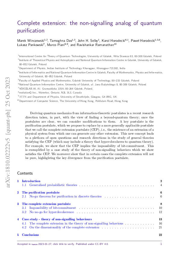 (PDF) Complete extension: the non-signaling analog of quantum purification | Ravishankar ...