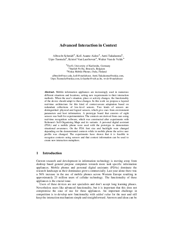 (PDF) Advanced Interaction in Context
