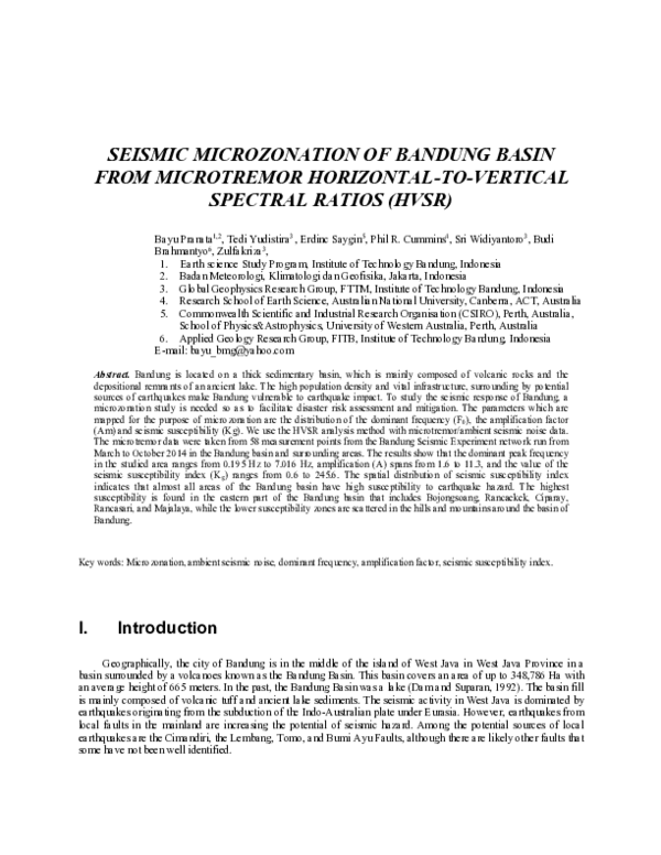 (PDF) Seismic microzonation of Bandung basin from microtremor horizontal-to-vertical spectral ...