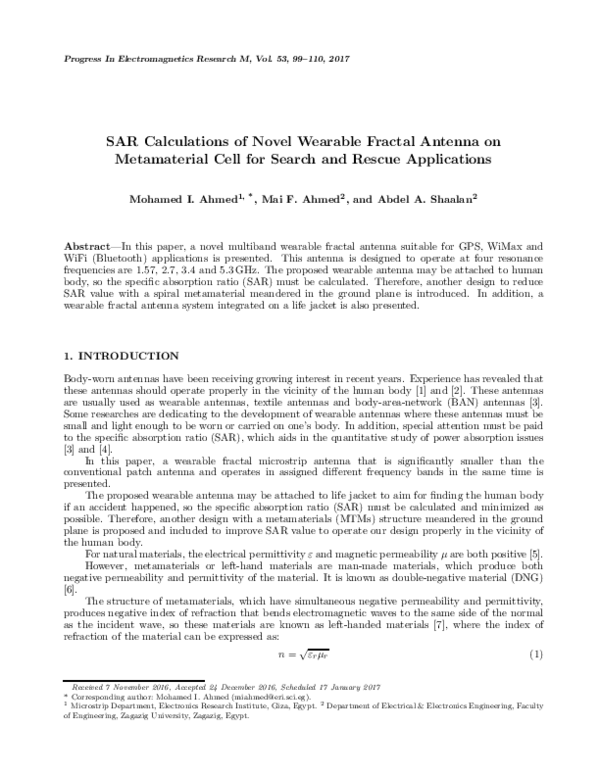 (PDF) Sar Calculations of Novel Wearable Fractal Antenna on ...