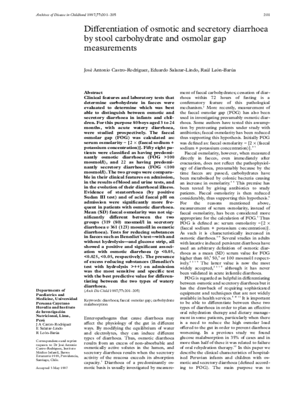 (PDF) DiVerentiation of osmotic and secretory diarrhoea by stool ...