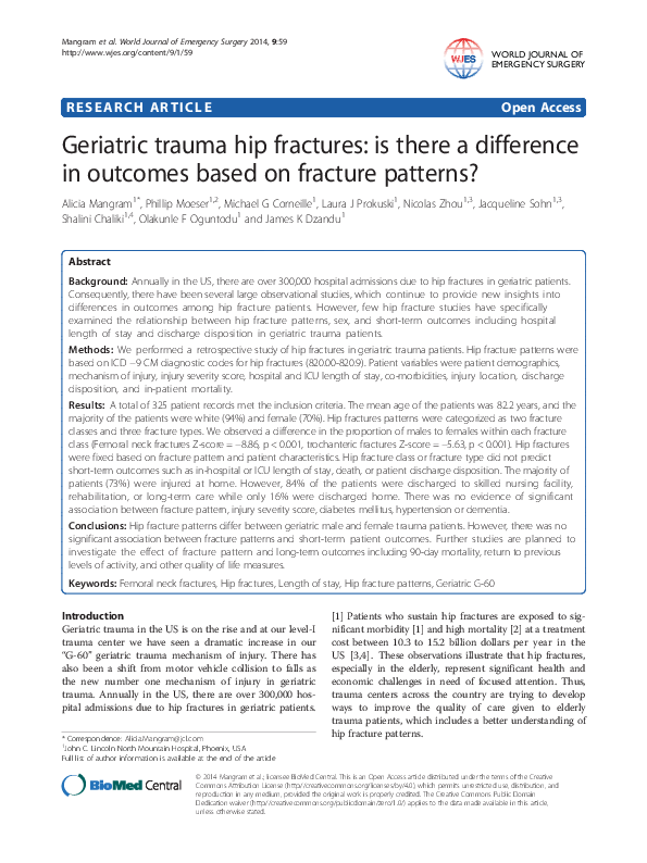 (PDF) Geriatric trauma hip fractures: is there a difference in outcomes ...