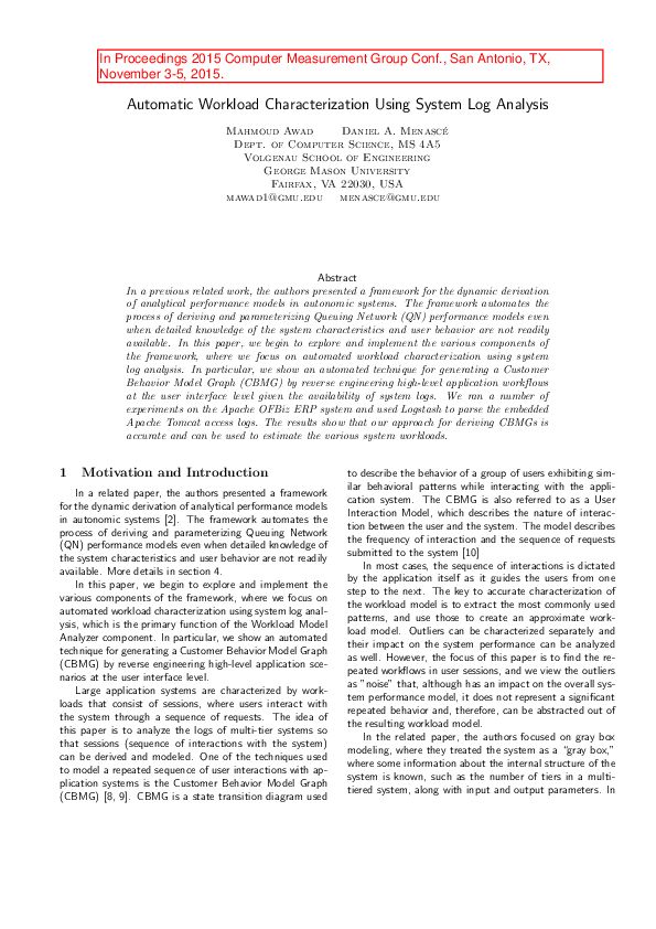 (PDF) Automatic Workload Characterization Using System Log Analysis