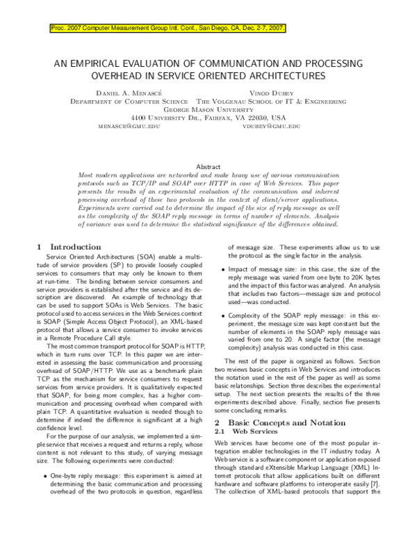 (PDF) An Empirical Evaluation of Communication and Processing Overhead in Service Oriented ...