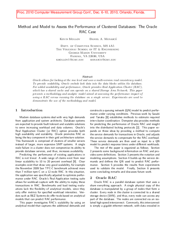 (PDF) Method and Model to Assess the Performance of Clustered Databases: The Oracle RAC Case ...
