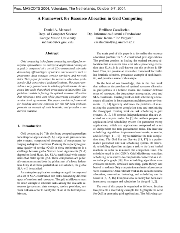 (PDF) A framework for resource allocation in grid computing