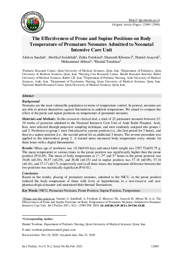 (PDF) The Effectiveness of Prone and Supine Positions on Body ...