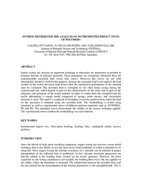 (PDF) Inverse method for the analysis of instrumented impact tests of ...