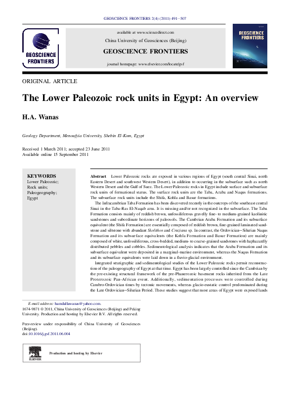 (PDF) The Lower Paleozoic rock units in Egypt: An overview