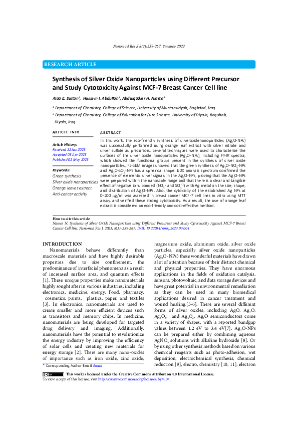 (PDF) Synthesis of Silver Oxide Nanoparticles using Different Precursor ...