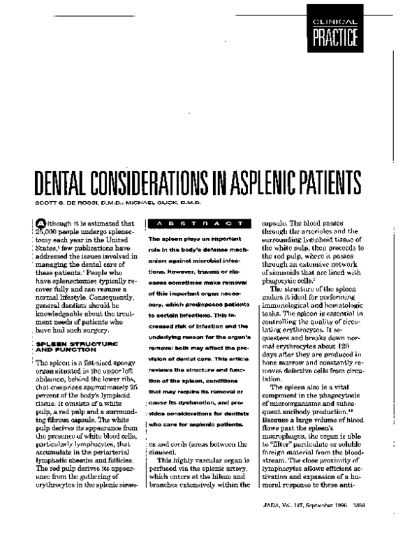 (PDF) Dental Considerations in Asplenic Patients