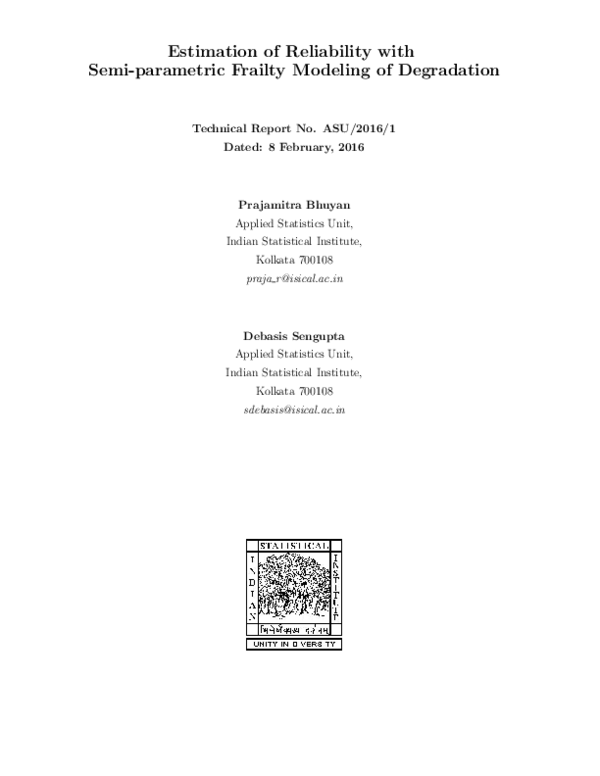 Pdf Estimation Of Reliability With Semi Parametric Modeling Of Degradation Debasis Sengupta