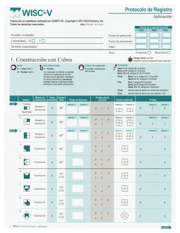 (PDF) PROTOCOLO DE REGISTRO APLICACIÓN WISC V