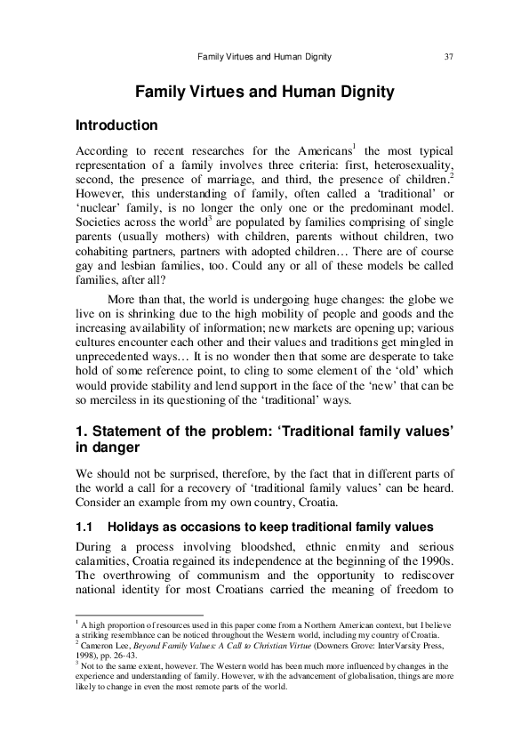 (PDF) Family Virtues and Human Dignity