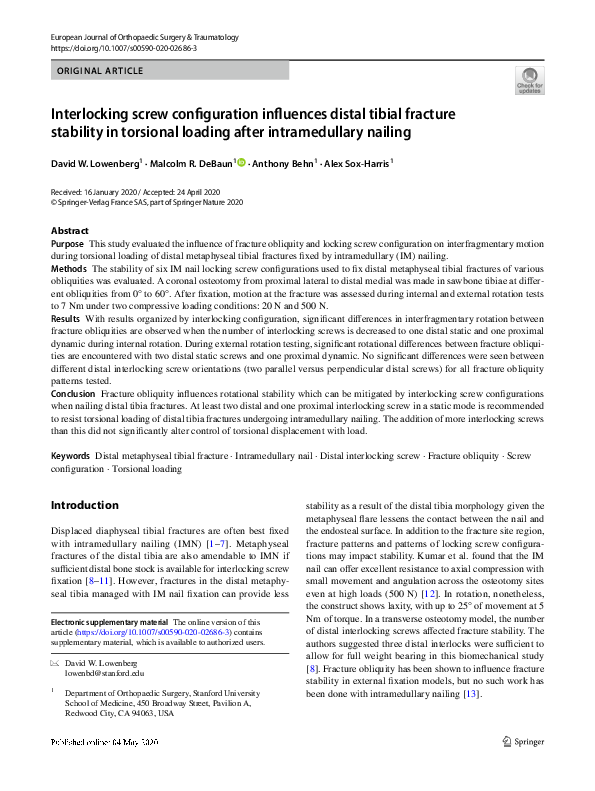 (PDF) Interlocking screw configuration influences distal tibial ...