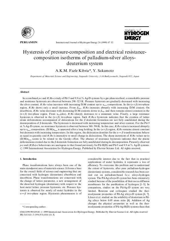 (PDF) Hysteresis of pressure-composition and electrical resistance ...