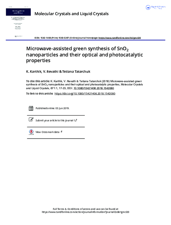 (PDF) Microwave-assisted green synthesis of SnO2 nanoparticles and their photocatalytic ...