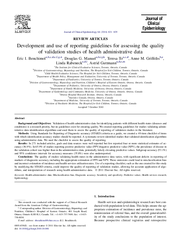 (PDF) Development and use of reporting guidelines for assessing the quality of validation ...