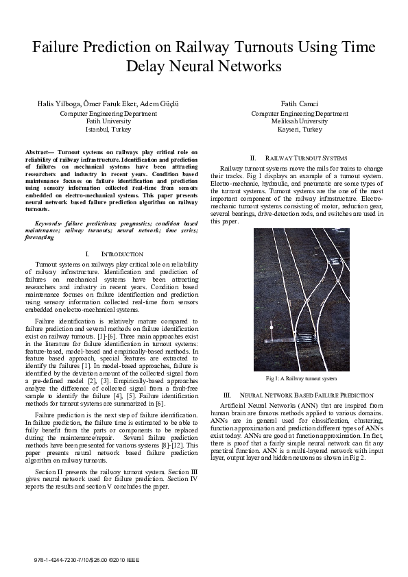 (PDF) Failure Prediction on Railway Turnouts Using Time Delay Neural Networks