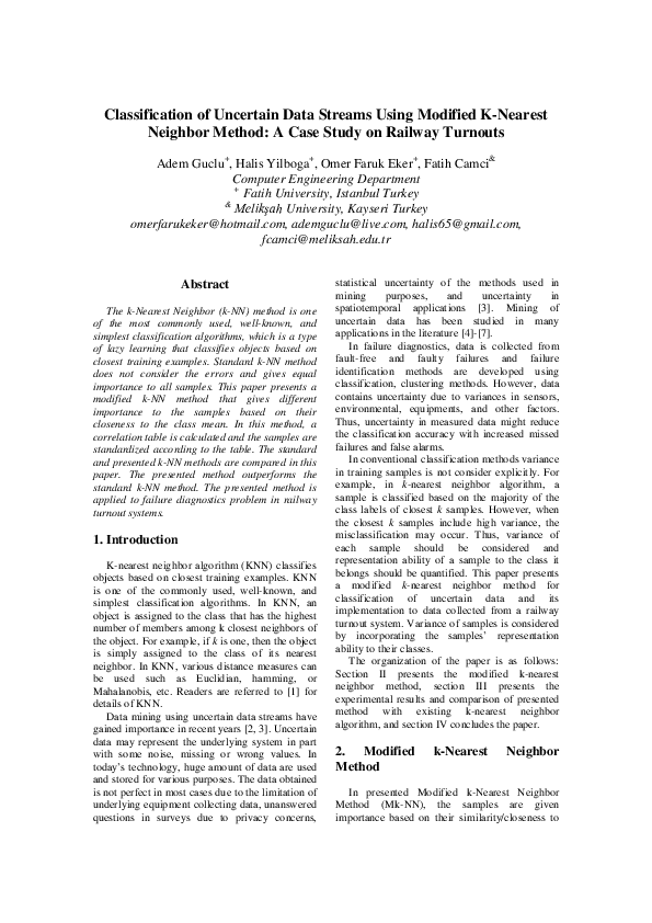Pdf Classification Of Uncertain Data Streams Using Modified K Nearest