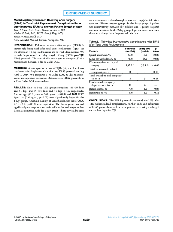 (PDF) Multidisciplinary Enhanced Recovery after Surgery (ERAS) in Total ...