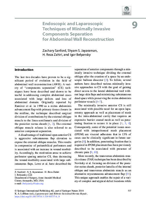(PDF) Endoscopic and Laparoscopic Techniques of Minimally Invasive Components Separation for ...