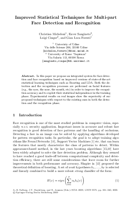 (PDF) Improved statistical techniques for multi-part face detection and recognition