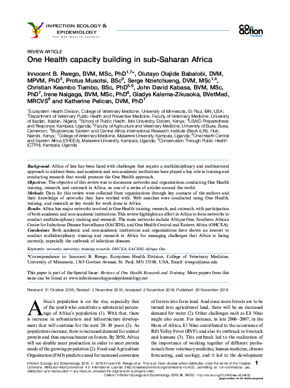 (PDF) One Health capacity building in sub-Saharan Africa