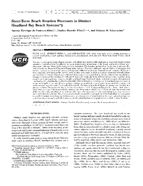 (PDF) Short-Term Beach Rotation Processes in Distinct Headland Bay Beach Systems