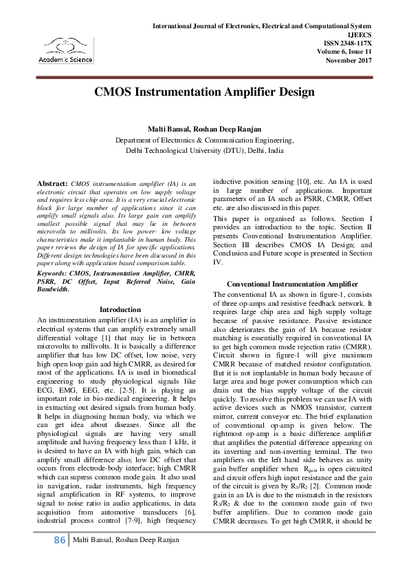 (PDF) 86 CMOS Instrumentation Amplifier Design