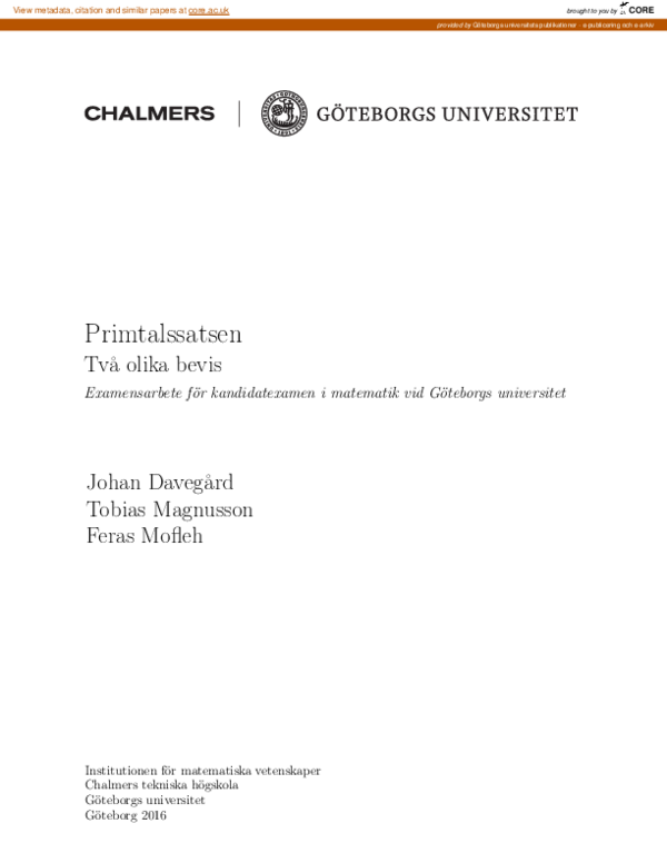 (PDF) Primtalsatsen, två olika bevis