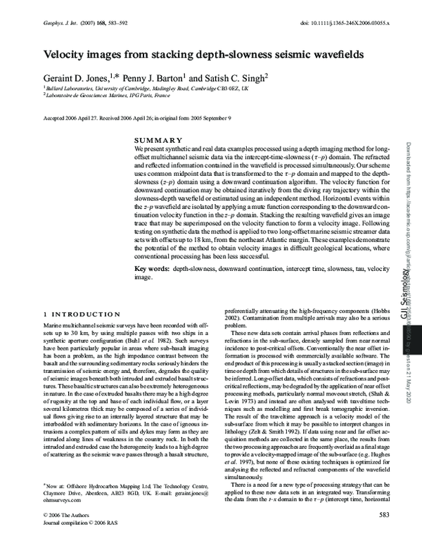 (PDF) Velocity images from stacking depth-slowness seismic wavefields