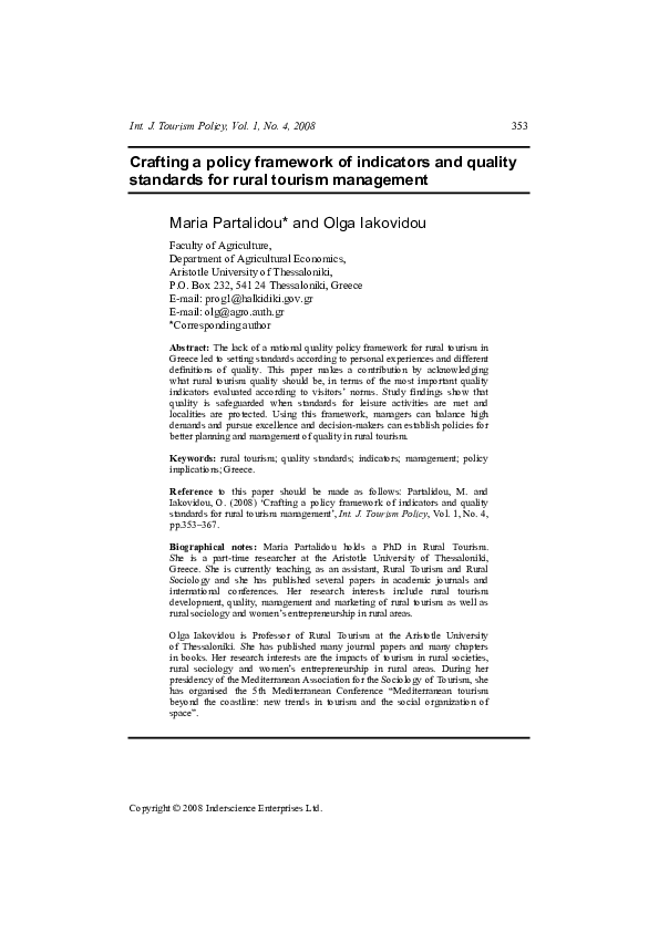 (PDF) Crafting a policy framework of indicators and quality standards ...