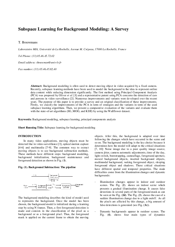 Pdf Subspace Learning For Background Modeling A Survey