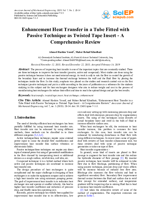 (PDF) Enhancement Heat Transfer in a Tube Fitted with Passive Technique ...