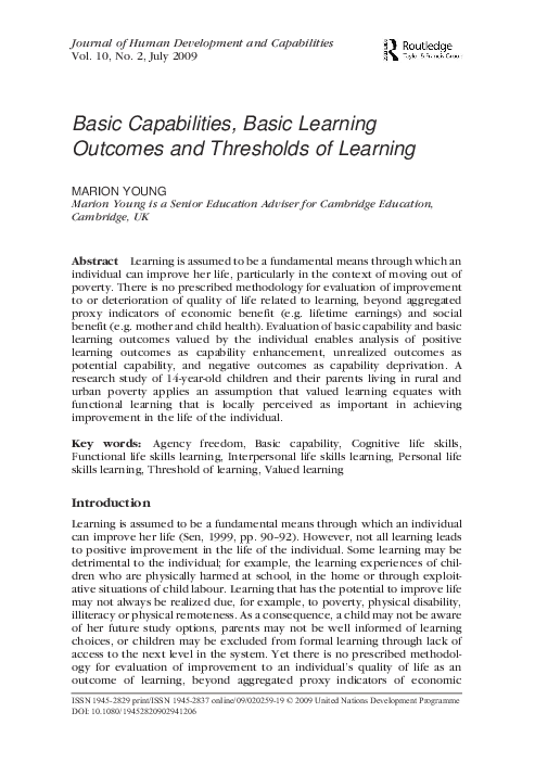 (PDF) Basic Capabilities, Basic Learning Outcomes and Thresholds of Learning