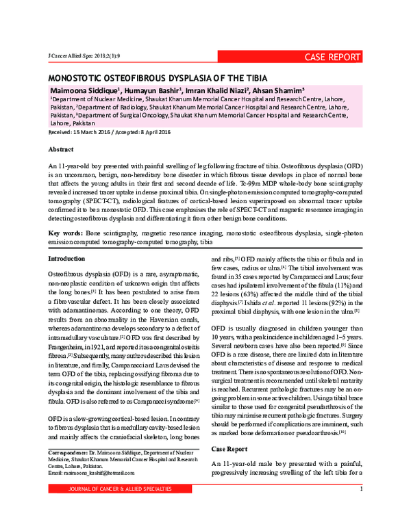 (PDF) Monostotic Osteofibrous Dysplasia of the Tibia