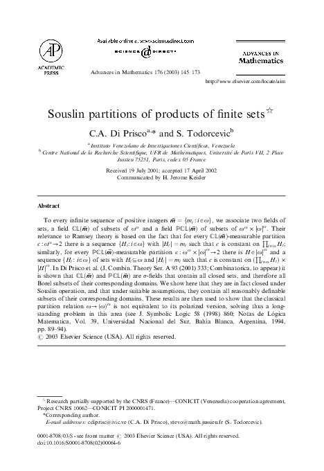 (PDF) Souslin partitions of products of finite sets