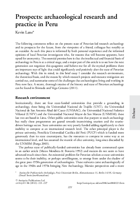 (PDF) Prospects: archaeological research and practice in Peru