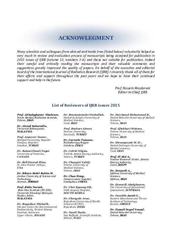 (PDF) List of Reviewers of IJRR issues 2015