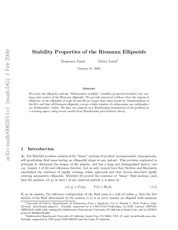 (PDF) Stability Properties of the Riemann Ellipsoids | Debra D Lewis - Academia.edu