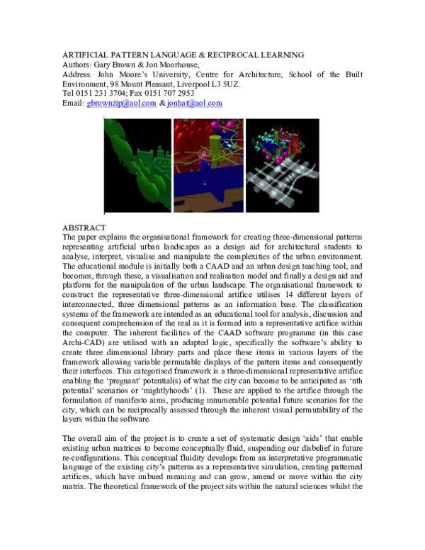 (PDF) Artificial Pattern Landscapes and Reciprocal learning