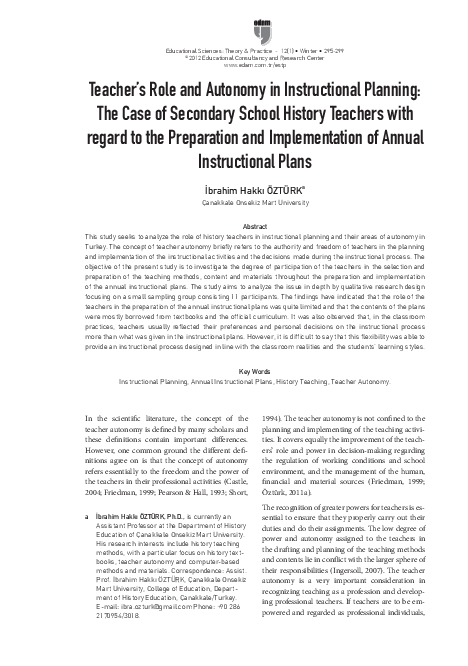 (PDF) Teacher’s Role and Autonomy in Instructional Planning: The Case ...