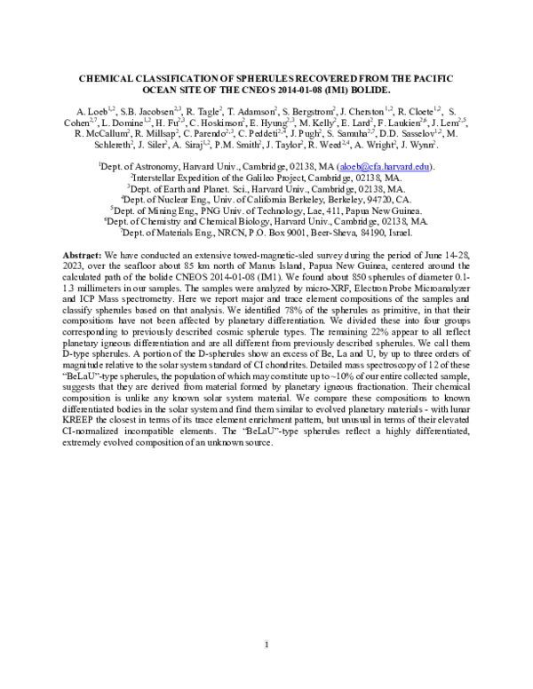 (PDF) CHEMICAL CLASSIFICATION OF SPHERULES RECOVERED FROM THE PACIFIC ...