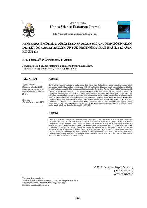 (PDF) Penerapan Model Double Loop Problem Solving Menggunakan Detektor Geiger Muller Untuk ...