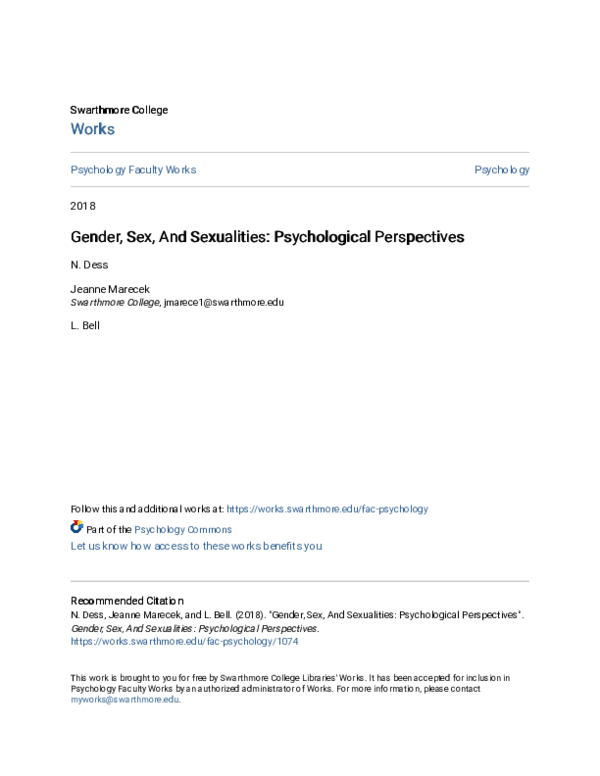 Pdf Gender Sex And Sexualities Psychological Perspectives