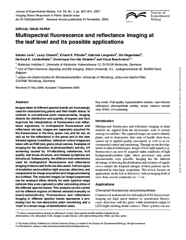 (PDF) Multispectral fluorescence and reflectance imaging at the leaf ...